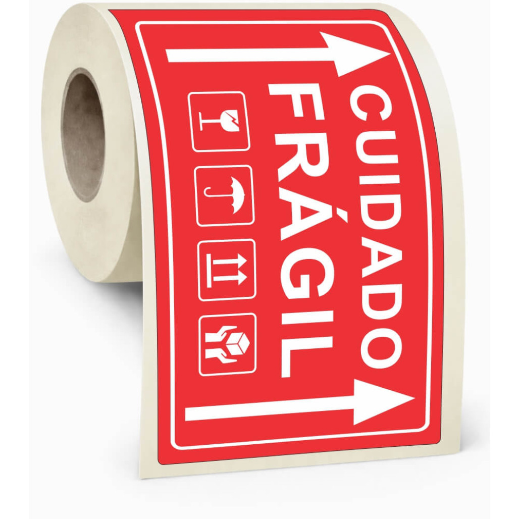 Etiqueta Cuidado Frágil Grande 100x150 mm | Alta Visibilidade