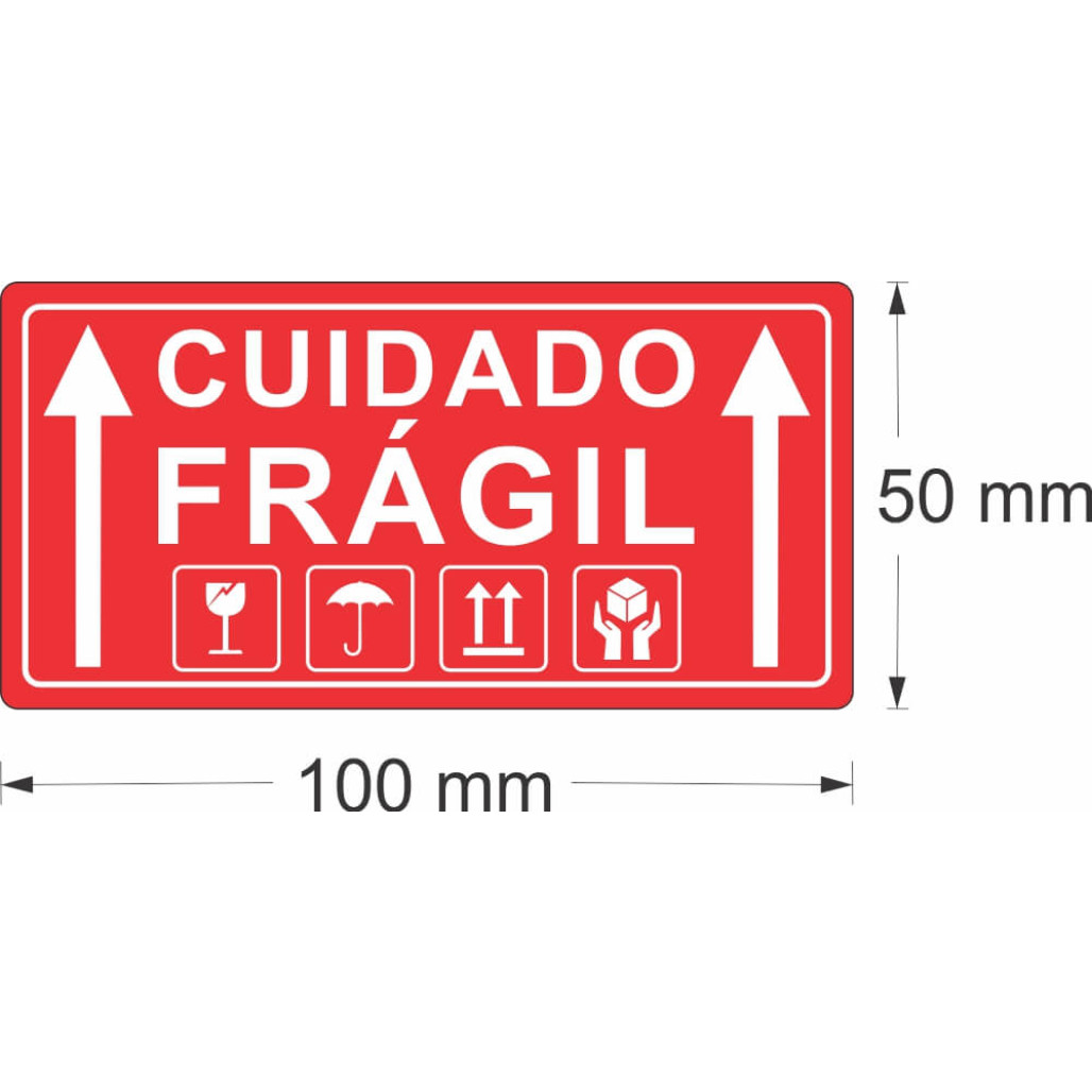 Etiqueta Cuidado Frágil 100x50 mm Couchê | Alta Visibilidade